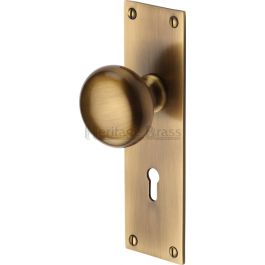 Balmoral Mortice Knobs on Back Plate - Antique Brass (Gloss Lacquered ...