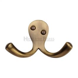 Double Robe Hook - Antique Brass (Gloss Lacquered) | G Johns & Sons