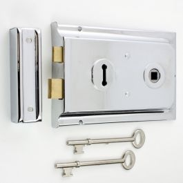 Flanged Style Traditional Surface Mounted Rim Lock - 6" x 4" - Polished ...