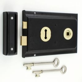 Flanged Style Rim Lock (Black & Brass) | G Johns & Sons