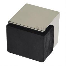 Large Square Floor Mounted Door Stop - Polished Nickel | G Johns & Sons