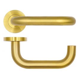 Maggiore Return To Door Round Rose Lever Handles - Satin Brass PVD ...