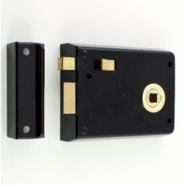 Surface Mounted Rim Latch With Snib Bolt - Black With Polished Brass ...