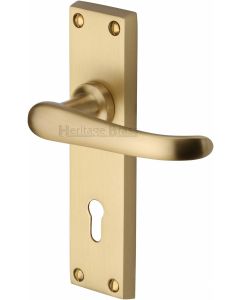 Satin Brass Lever Handles With Back Plate | G Johns & Sons