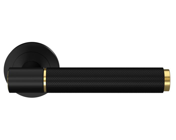Knurled Tubular Lever handle On Round Rose - Matt Black With Satin ...