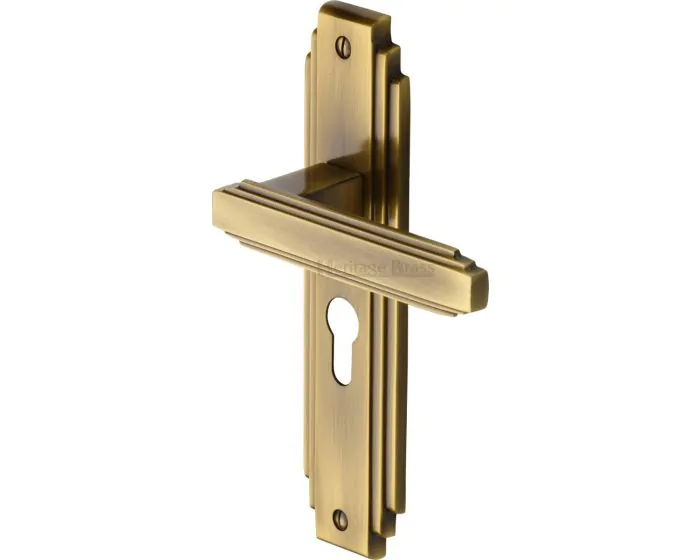 Astoria Lever Door Handles On A Backplate Antique Brass Gloss Lacquered G Johns Sons