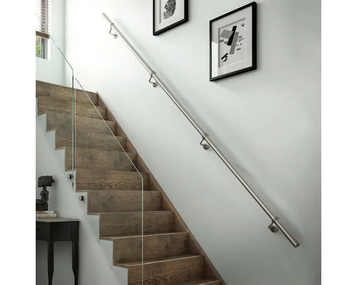 Brushed Nickel Handrail Radiant BN RTR430 Round Bar Heated Towel Rail