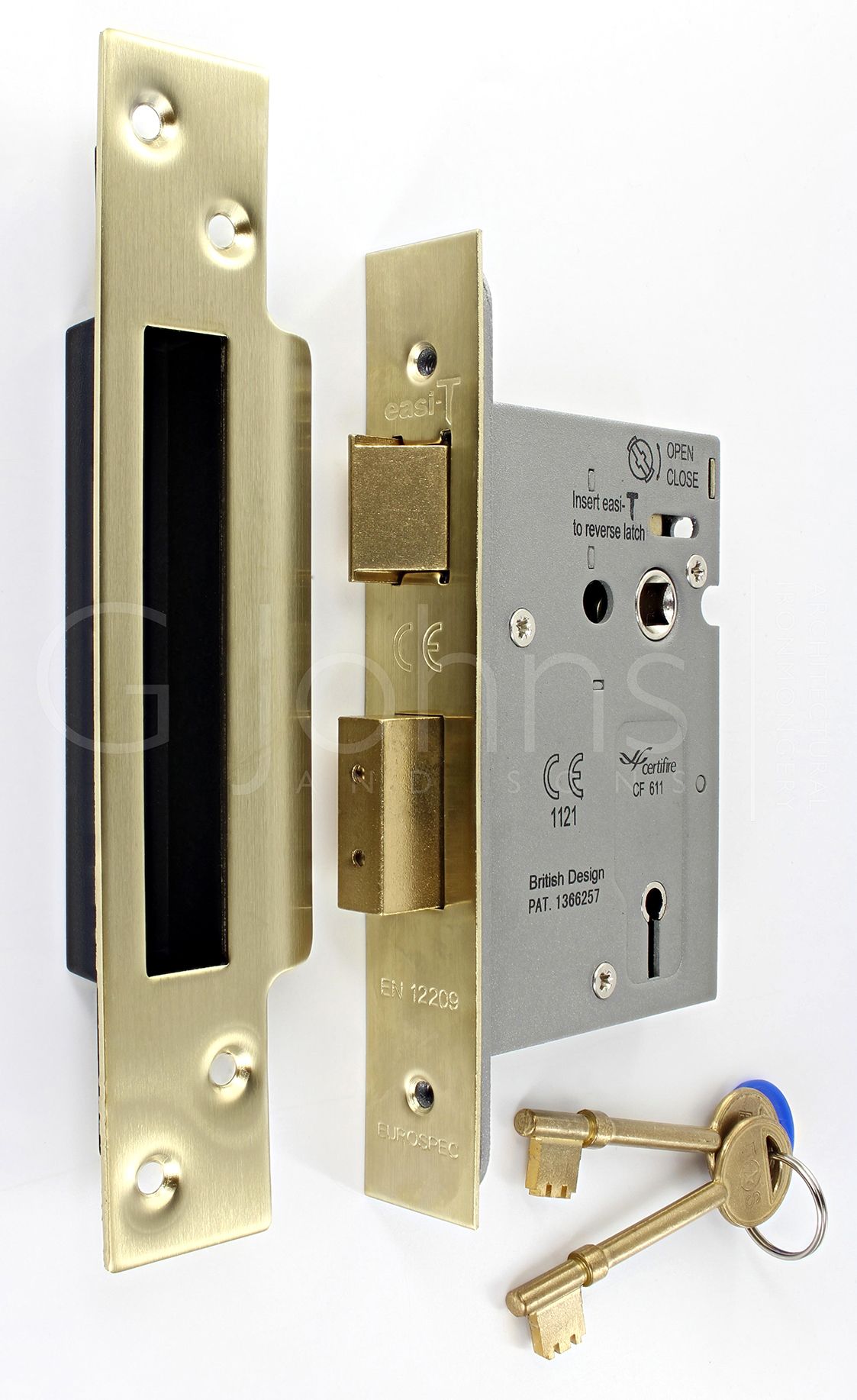 3 Lever Architectural Quality Mortice Sash Lock CE UKCA Marked Fire Rated Certifire Approved Satin Brass Plated