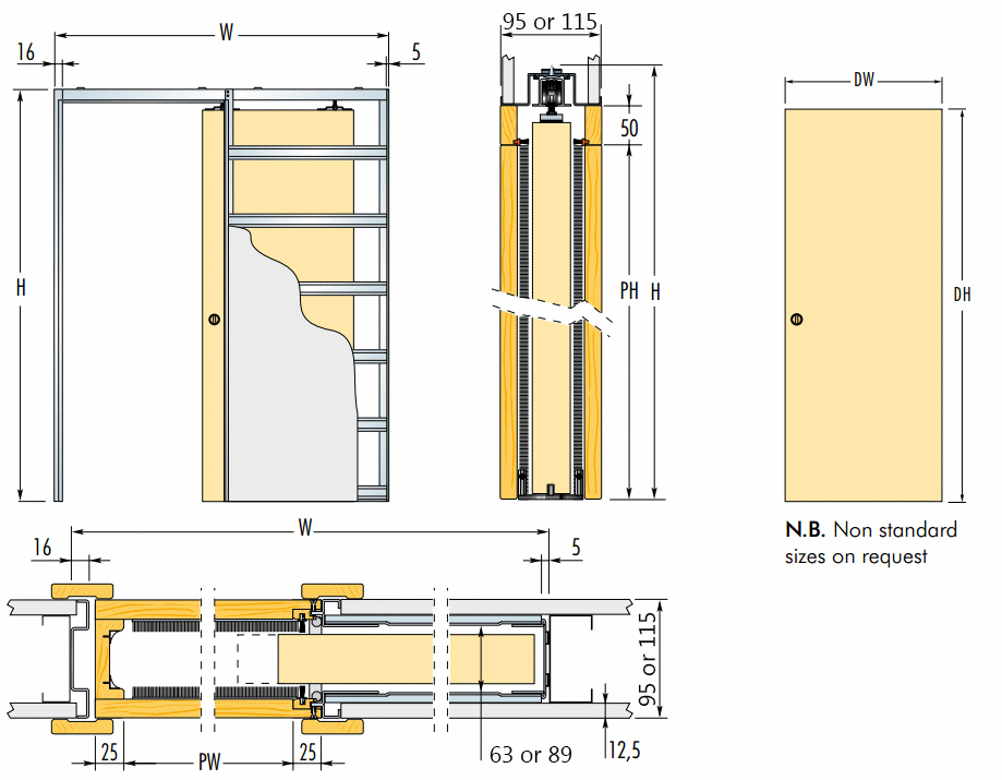 Eclisse Sliding Pocket Door System Single Door Kit 95mm Finished