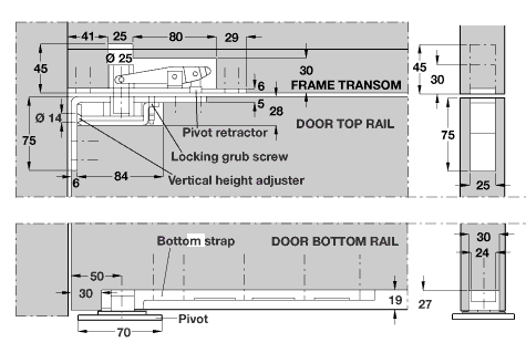 Double Action Pivot Set - For Double Swing Doors - Floor Mounted ...